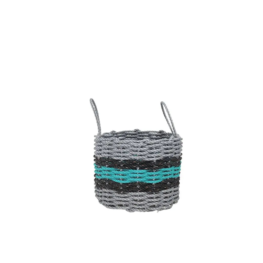 Lobster Rope Basket Light Gray and Teal, Black Accents - Little Salty Rope