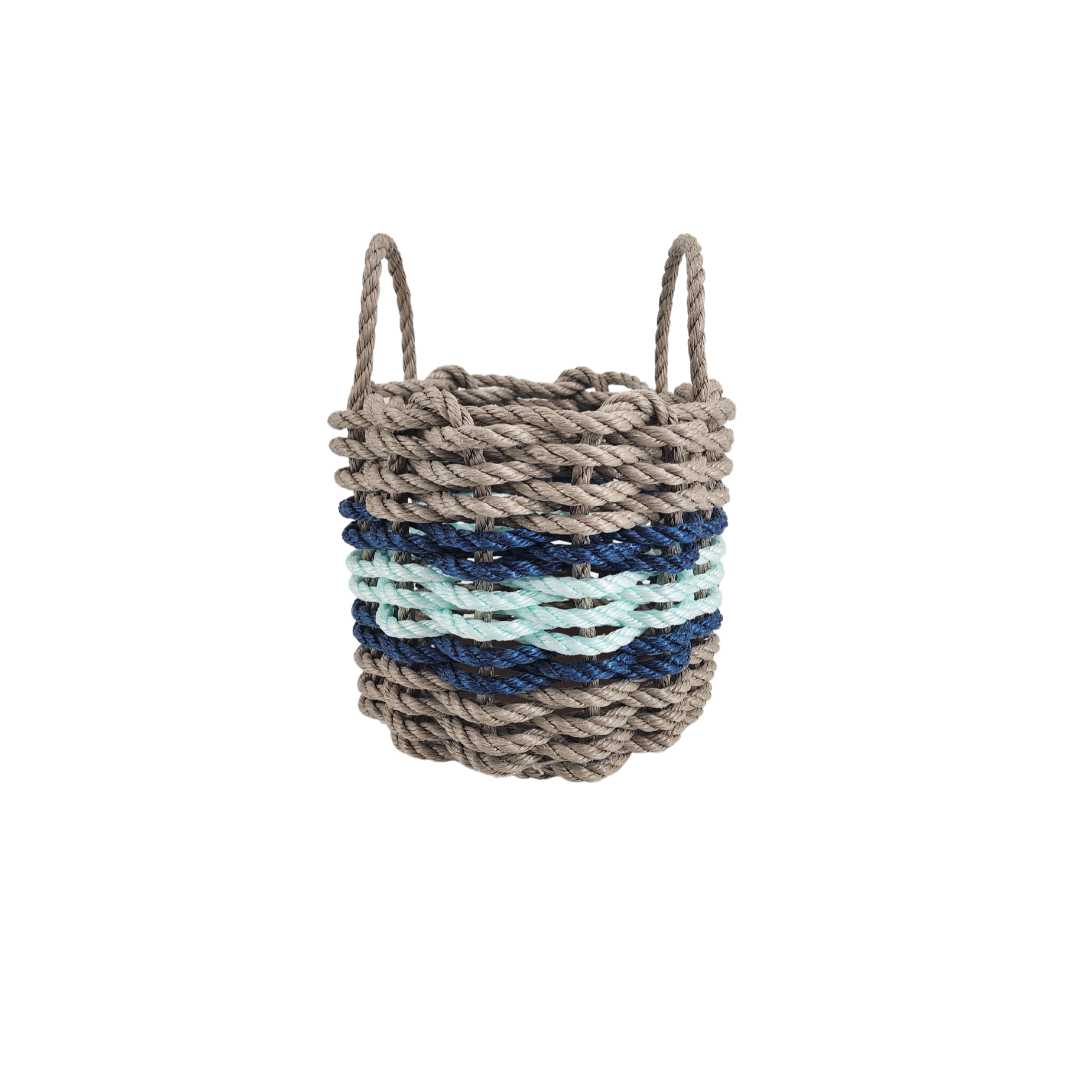 Lobster Rope Basket Tan and Seafoam, Navy Accents - Little Salty Rope