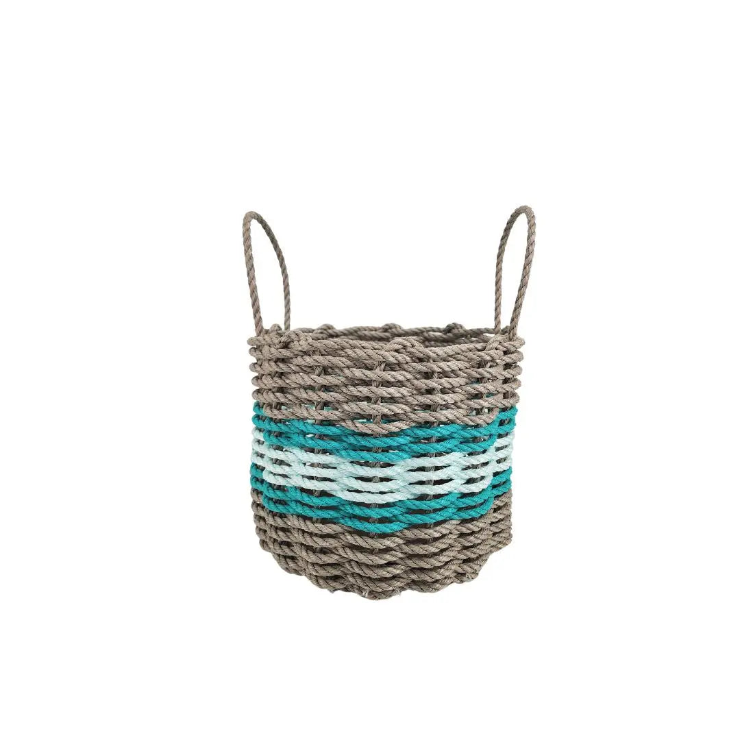 Lobster Rope Basket Tan and Seafoam, Teal Accents - Little Salty Rope