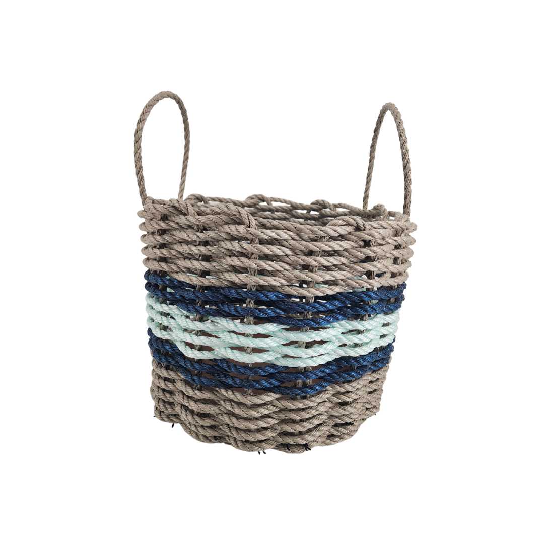 Lobster Rope Basket Tan and Seafoam, Navy Accents - Little Salty Rope