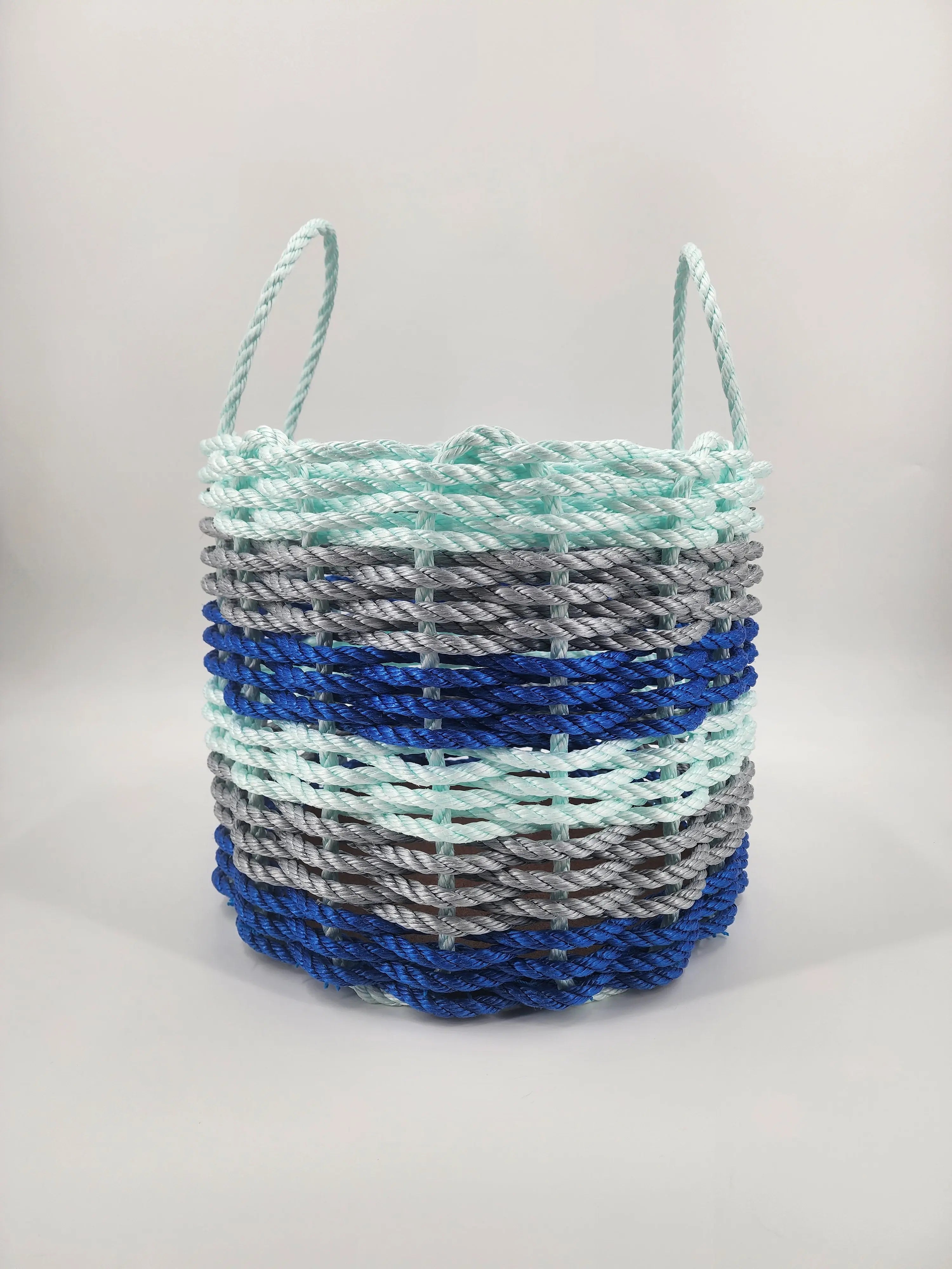 Six Stripe Lobster Rope Storage Basket Blue, Light Gray and Seafoam ...